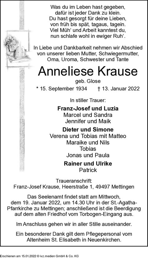 Ivz Trauer Anneliese Krause