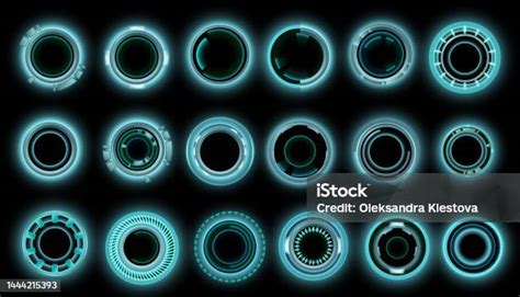 게임 Hud 포커스 세트 벡터 Ui 서클 공상 과학 라운드 블루 디지털 타겟 프레임 미래 우주 키트 누름 버튼에 대한 스톡 벡터 아트 및 기타 이미지 Istock