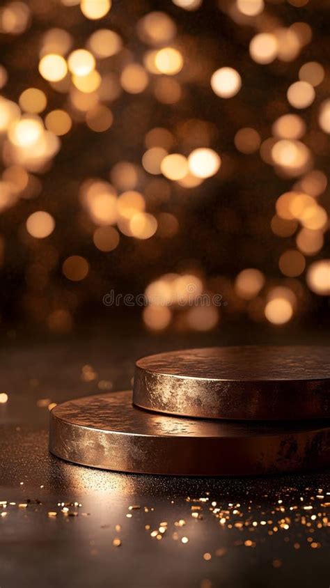 Gold Podium With Bokeh Lights For Product Display And Presentation