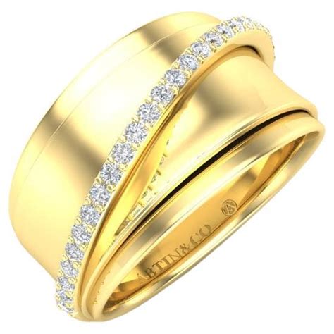14k Yellow Gold Classic Wide Polished Diamond Ring Band For Sale At 1stdibs