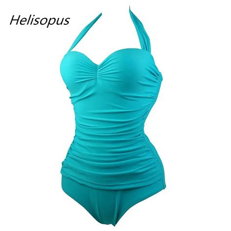 Helisopus 2018 Hanging Neck Sexy Vintage Swimsuit For Women Plus Size