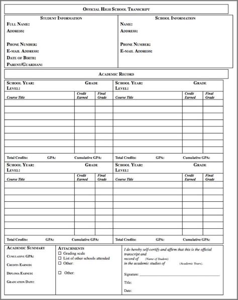 Printable High School Transcripts Form Printable Forms Free Online