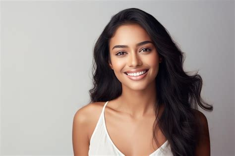 Sonriente Chica Latina Hispana Con Dientes Perfectamente Blancos Foto