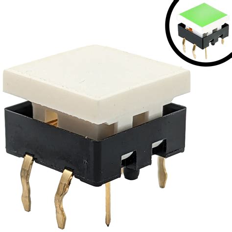 12mm Pcb Push Button Switch With Illuminated Green Led White Cap