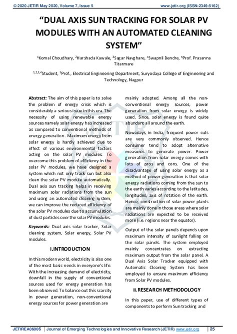 Pdf Dual Axis Sun Tracking For Solar Pv Modules With An Automated