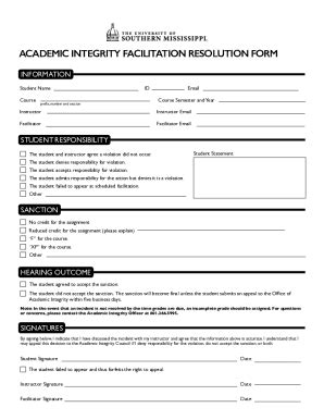 Fillable Online ACADEMIC INTEGRITY FACILITATION RESOLUTION FORM Fax