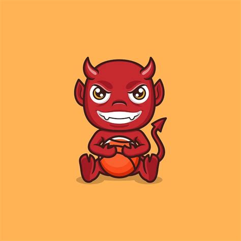 Premium Vector Cute Cartoon Devil Playing Basketball
