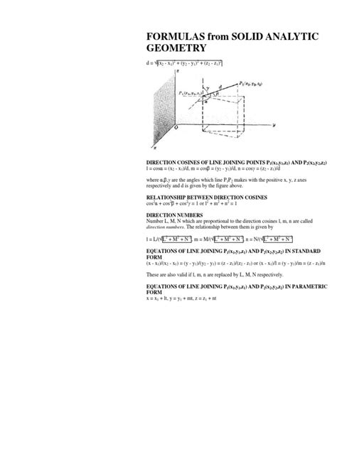 Formulas From Solid Analytic Geometry Pdf Manifold Geometric Objects