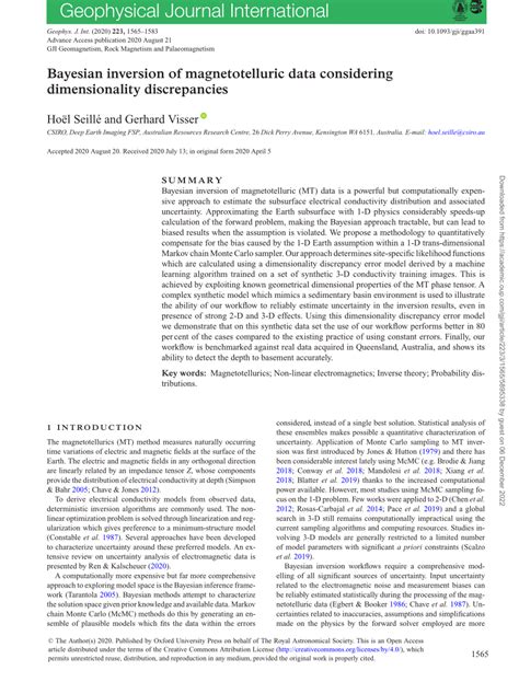 Pdf Bayesian Inversion Of Magnetotelluric Data Considering Dimensionality Discrepancies