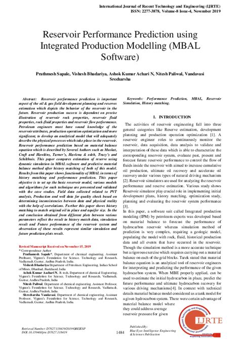 Pdf Reservoir Performance Prediction Using Integrated Production Modelling Mbal Software