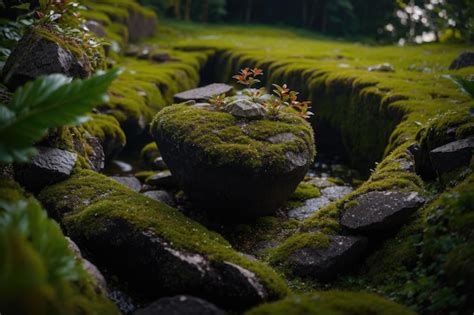 Premium AI Image Macro Photography Of Moss