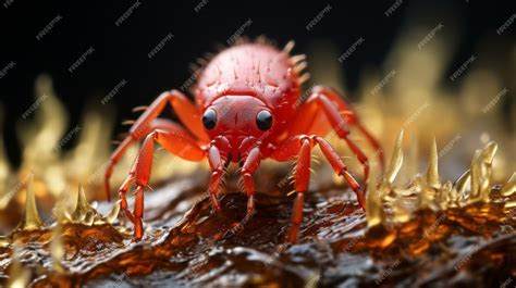 Premium Photo Tick Under The Microscope Red Spider In Liquid Metal Style