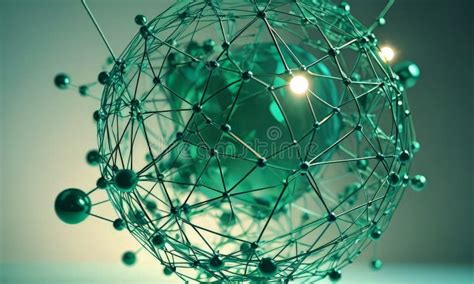 3d Complex Interconnected Network Green Spheres And Wires With Single