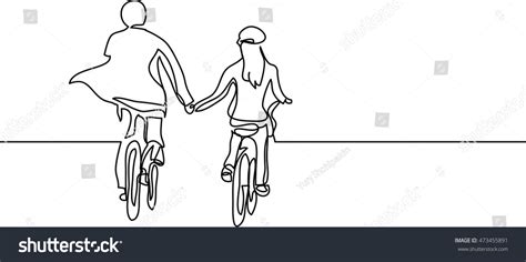 Continuous Line Drawing Two Cyclists Stock Vector Royalty Free 473455891