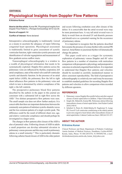 Pdf Physiological Insights From Doppler Flow Patterns