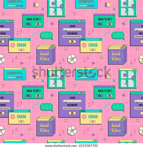 vaporwave ui ux elements seamless pattern stock vector royalty free
