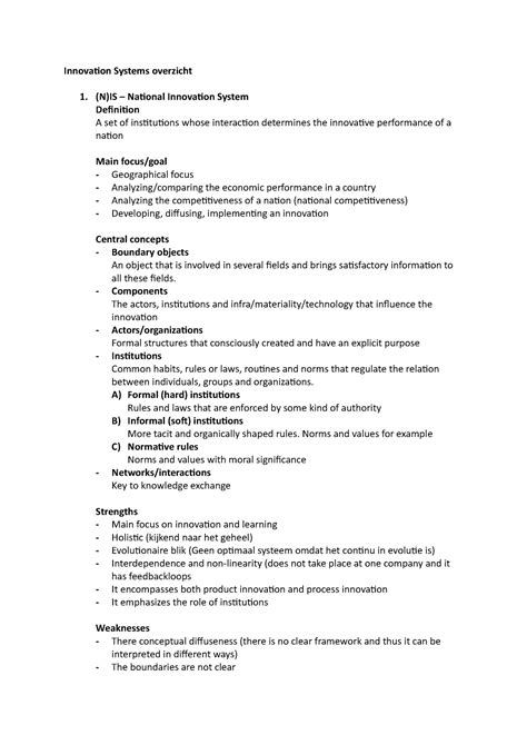 is lecture notes of the complete course innovation systems overzicht n is national