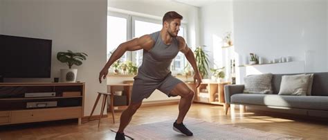Premium Photo A Man Doing Push Ups In A Living Room With A Window In