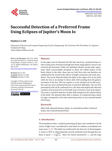 Pdf Successful Detection Of A Preferred Frame Using Eclipses Of Jupiters Moon Io