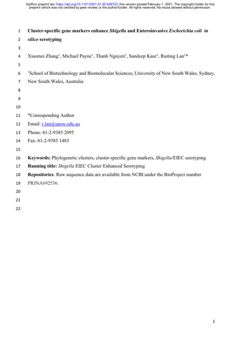Cluster Specific Gene Markers Enhance Shigella And Enteroinvasive Escherichia Coli In Silico