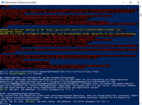 powershell fehlermeldung beim installieren von nuget