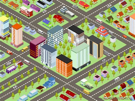 Isometric Cartoon City Buildings FREE VECTORS NET
