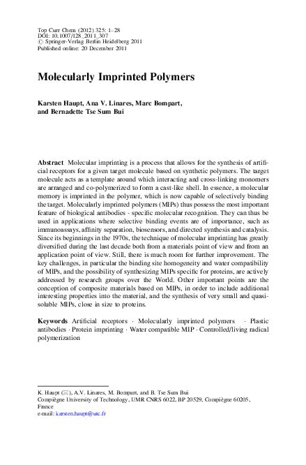 Pdf Molecularly Imprinted Polymers