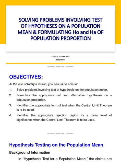 Q4 05 Solving Problems Involving Test Of Hypotheses On A Population Mean Sy22 23 Pdf