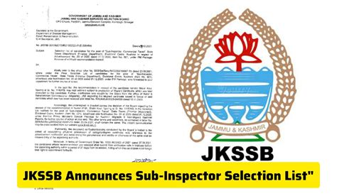 Jkssb Announces Sub Inspector Selection List Check Here Wattan Daily