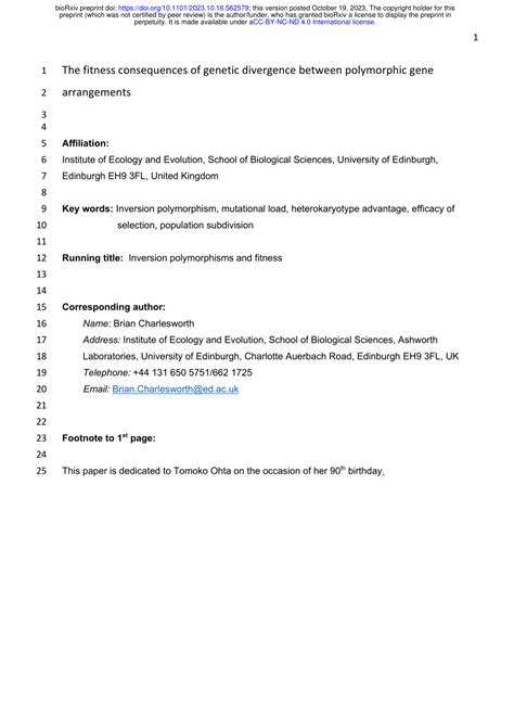 Pdf The Fitness Consequences Of Genetic Divergence Between
