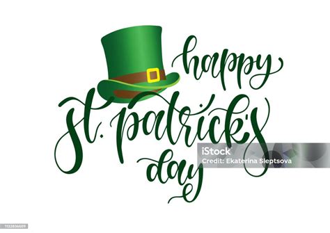 손으로 스케치 해피 세인트 패트릭 S 일 타이포 그래피 레터링 포스터 축 하 엽서 아이콘 로고 배지 인용 아일랜드 축 하 녹색 벡터 서 예 텍스트 흰색 배경에 고립 St