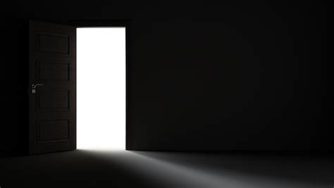 검은색 열린 문에서 어두운 방 사실적인 3d 렌더링으로 들어오는 빛 프리미엄 사진