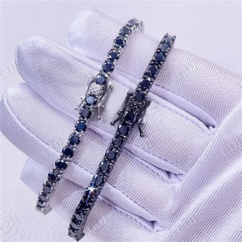 925 Silver 3mm 4mm Black Moissanite Tennis Bracelet With Gra