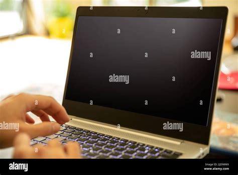 Blank Screen Laptop Computer Home Office Work Man Type Open Notebook