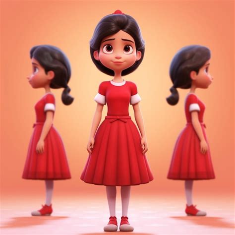 Premium Ai Image Cartoon Girl In Red Dress With Three Different Poses