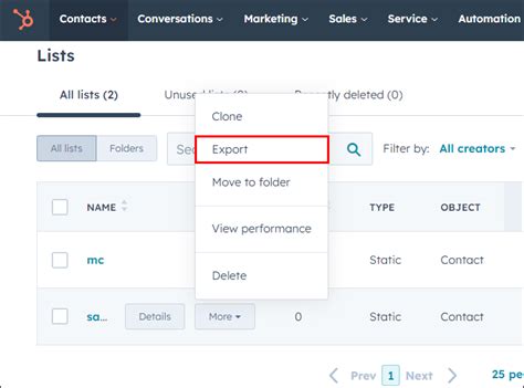 how to export contacts from hubspot