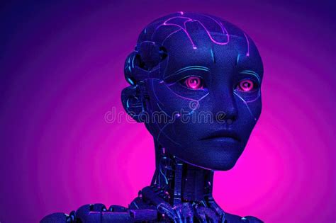 Artificial Intelligence In Humanoid Head With Neural Network Thinks Ai With Digital Brain Is