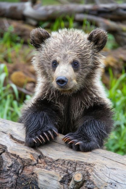 Premium Photo A Grumpy Grizzly Cub With A Scowling Expression And Big Fluffy Paws