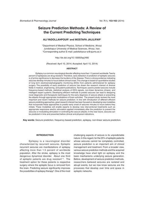 Pdf Seizure Prediction Methods A Review Of The Current Predicting