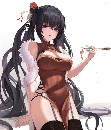 Absurdres Copyright Request Highres Girl Black Hair Blue Eyes China Dress Chinese