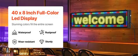 40x8 In Programmable Led Sign Digital Scrolling Display Board P10 Full Color Vevor Us