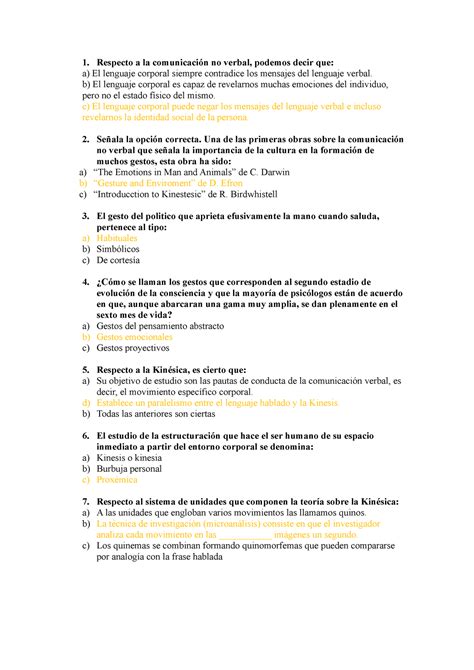 Examen preguntas y respuestas 1 Respecto a la comunicación no