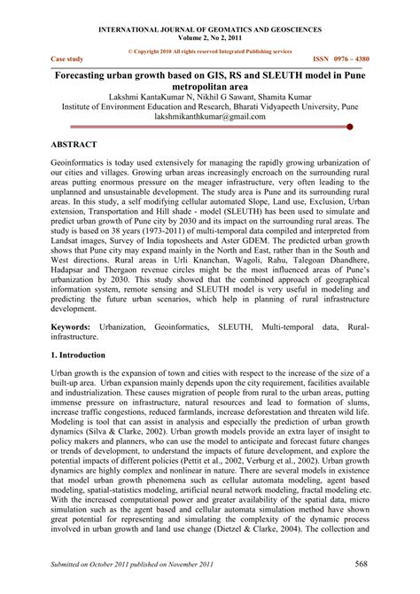 Pdf Forecasting Urban Growth Based On Gis Rs And Sleuth Model In Pune Metropolitan Area