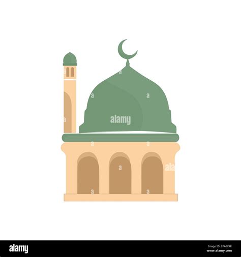 Muslim Mosque Isolated Flat Facade On White Background Flat With