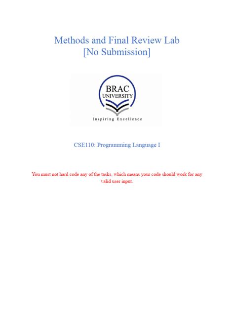CSE110 Methods & Final Review Lab (No Submission) | PDF | Parameter ...