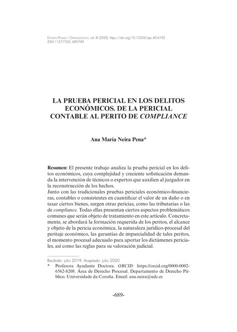 Pdf La Prueba Pericial En Los Delitos Económicos De La Pericial
