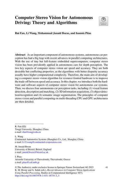 Pdf Computer Stereo Vision For Autonomous Driving Theory And Algorithms