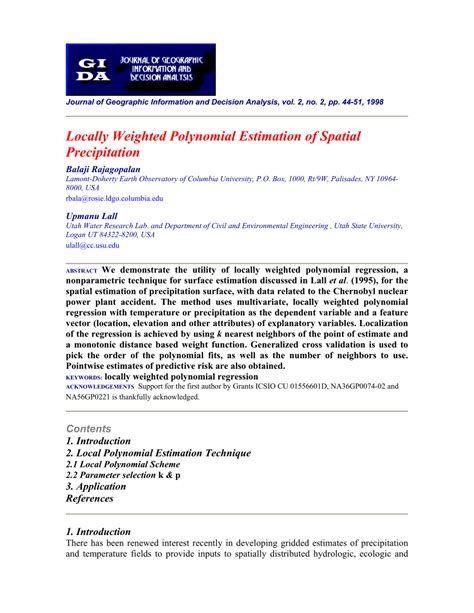 Pdf Locally Weighted Polynomial Estimation Of Spatial Precipitation