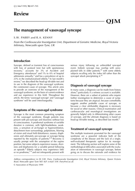 Pdf The Management Of Vasovagal Syncope