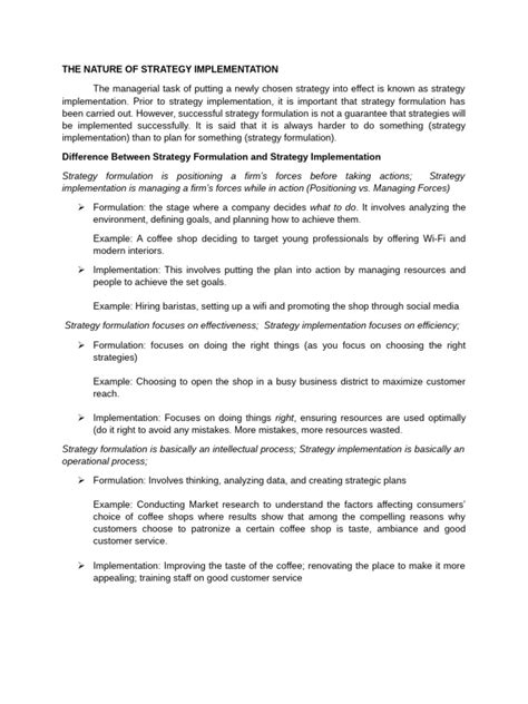 The Nature Of Strategy Implementation Pdf Strategic Management